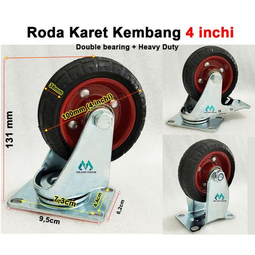 Jual Roda 4 inchi Karet Kembang (Mati/Hidup/Rem)+Double Bearing Heavy ...