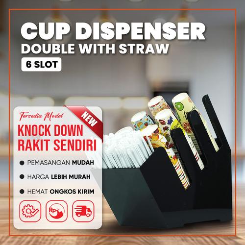 Jual Rak Cup Holder Dispenser Double 6 Slot With Straw Paper Cup ...