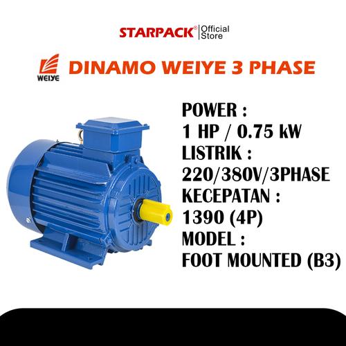 Jual WEIYE Dinamo Listrik 1 HP / 0.75kW 3 Phase 1390 RPM Electric Motor 4 Pole B3 - Kab ...