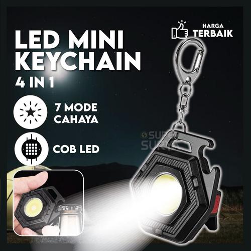Promo Lampu LED Mini Keychain COB USB Type-C 7 Mode Cahaya Senter 4in1 ...