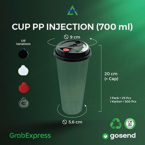 Promo Gelas Plastik Boba/ Cup Injection PP 700ml/ Cup+Lid+Cap /dus isi ...