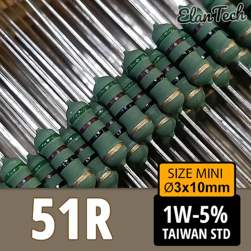 Jual Resistor 1W 51R Taiwan 5% Metal Oxide 51 Ohm Mini Size 1WS ...