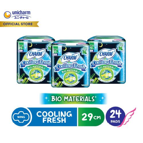 Promo Charm Pembalut Cooling Fresh Night Bio Material 29cm Wing 8Pads - 3Pack - - Unicharm ...