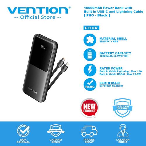 Jual Vention Power Bank Portable Charger 22.5W with Built-in USB-C ...