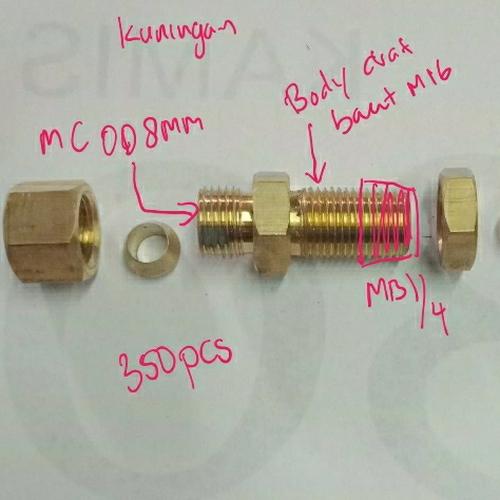 Jual union bulkhead kuningan OD 8mm x 1/4 inch male brass bubut ...