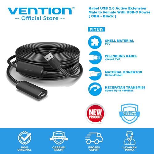 Jual Vention Kabel USB 2.0 Extension Male to Female with USB C Power ...