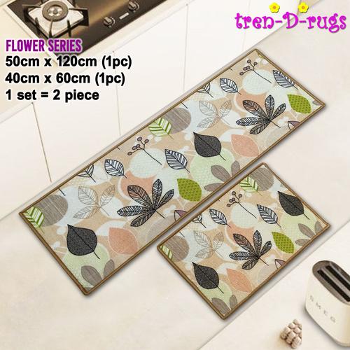 Promo Tren-D-rugs karpet keset kaki dapur 2in1 motif bunga modern bulu ...