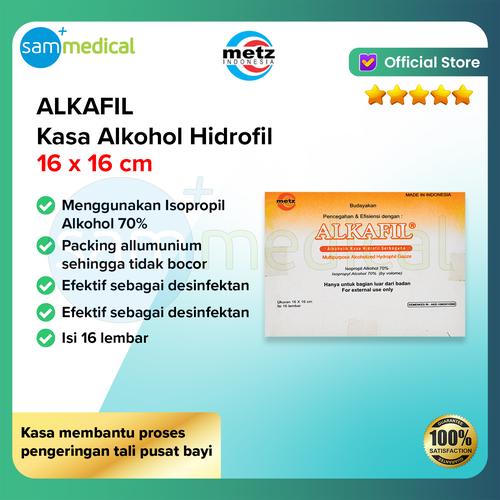 Jual ALKAFIL Kasa Alkohol Hidrofil Kasa Tali pusar bayi @16 pcs - Kota ...
