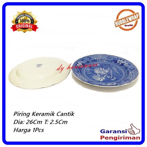 Jual Piring Keramik Piring Makan Ceper Motif Bunga Biru 10.25 Inc 26 Cm ...