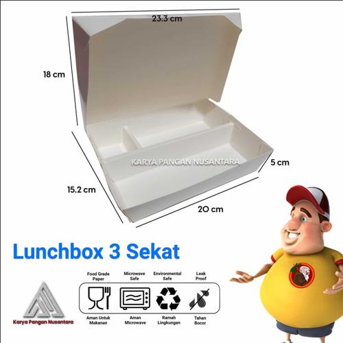 Jual PAPER LUNCH BOX BENTO 3 SEKAT FOOD GRADE KOTAK MAKAN KERTAS ...
