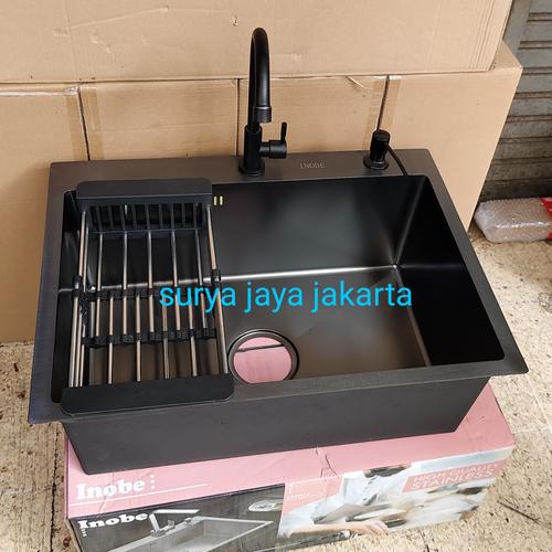 Jual Paket kitchen sink INOBE 6045 HITAM tirisan Tarik full set kran ...