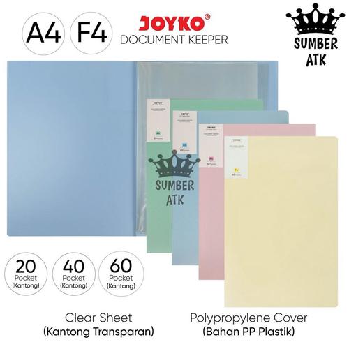 Jual Document Keeper Clear Holder A4 F4 20 , 40 , 60 Lembar Map File Dokumen Folder Joyko Pastel ...