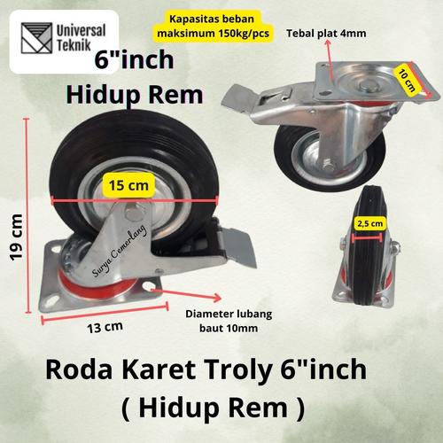 Promo Roda Karet troli troly hidup Rem 6inch roda trolley etalase pintu ...