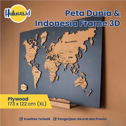 Jual Peta Frame 3D / Peta Dunia & Indonesia Frame 3D / 3D Wall Map ...