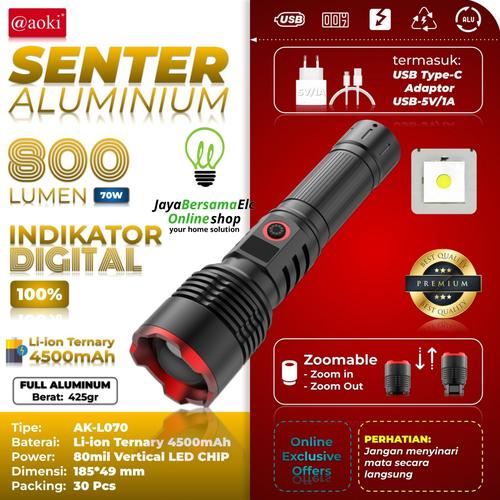 Jual SENTER SUPER TERANG Rechargeable ALUMINUM LASER 90W AK - L090 AOKI - 90w AK-L090 - Kota ...