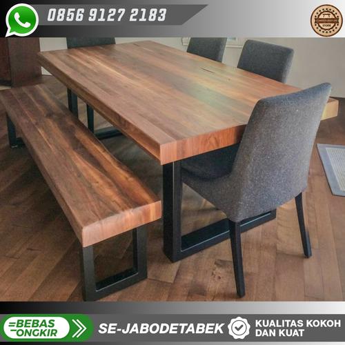 Jual Meja Makan Kayu Jati Asli Tebal 50 mm - Meja Makan Set 1 Bangku ...