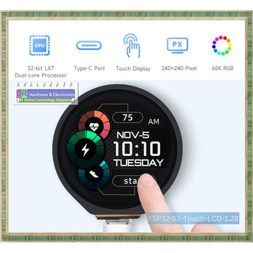 Jual ESP32-S3-Touch-LCD-1.28 1.28inch Round Touch Screen LCD GC9A01 ...