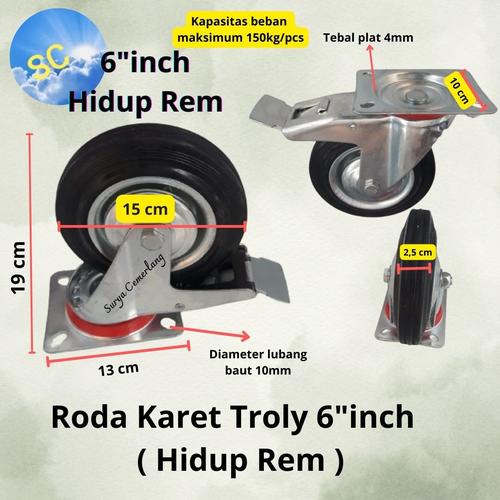 Promo roda troli troly karet hidup Rem 6inch roda trolley estalase ...