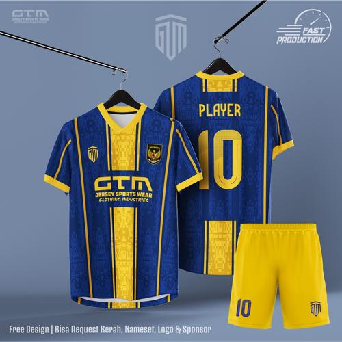 Jual Jersey Bola Futsal Printing Biru Kuning Kerah V ~ Free Custom ...