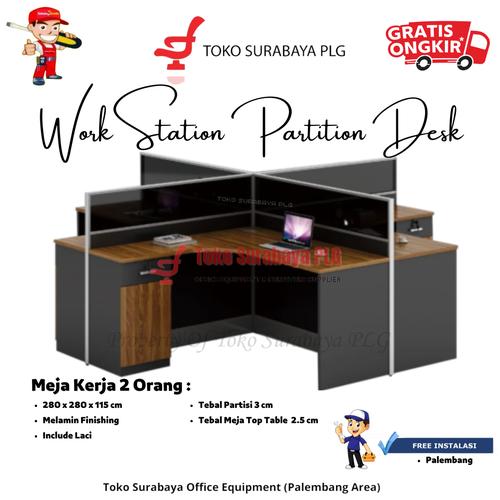 Jual Meja Kantor Partisi L kaca 4 orang Workstation 4 staff Office Desk Cubical Desk 4 Meja ...