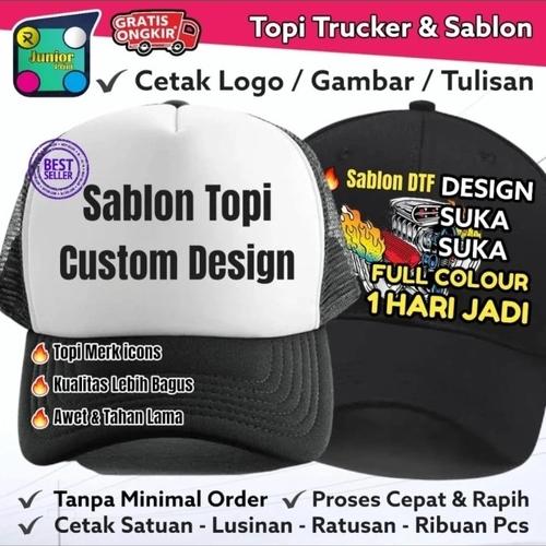 Jual Custom Topi Trucker/Jaring Sablon Full Print - Putih - Kab ...
