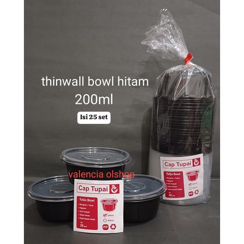 Jual Thinwall Round Bowl HITAM 200ml & 400ml+ Tutup (isi 25 pcs ...