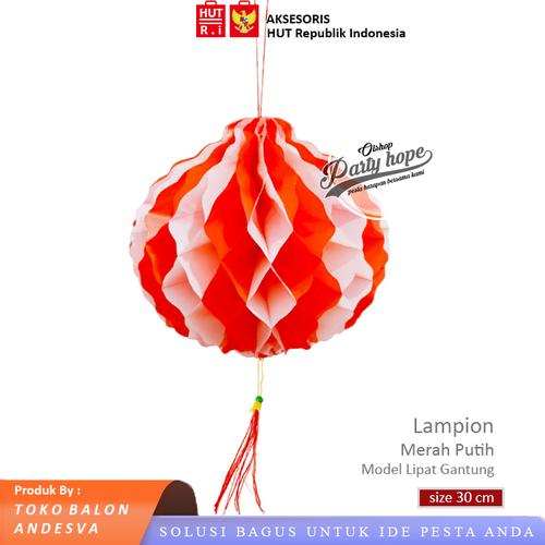 Promo Lampion lipat merah putih / hiasan gantung merah putih bulat bola ...