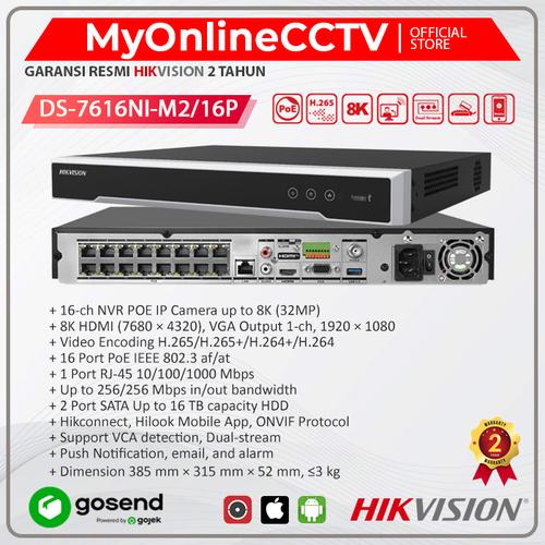 Promo DS-7616NI-M2/16P Hikvision NVR PoE 16Ch IP Camera Up To 32MP 8K CCTV H.265+ M Series - No ...