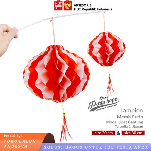 Promo Lampion lipat merah putih / hiasan gantung merah putih bulat bola ...
