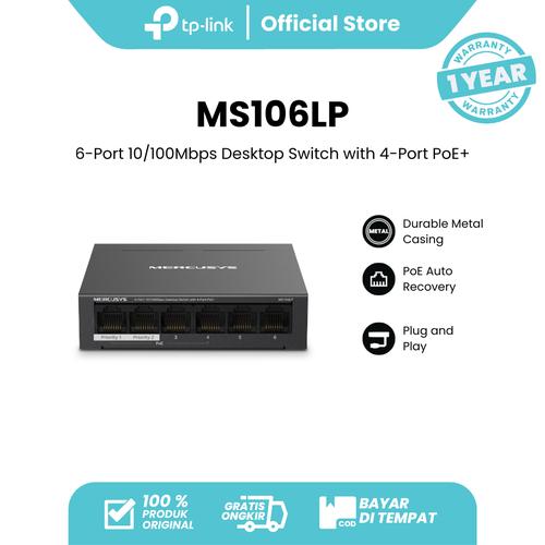 Promo Mercusys MS106LP 6-Port 10/100Mbps Desktop Switch with 4-Port ...