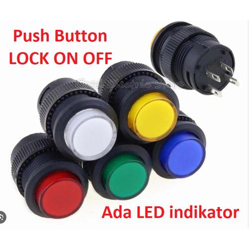 Jual TOMBOL PUSH BUTTON Lock ON OFF Saklar Toggle SWITCH LED 4 Pin 16mm ...