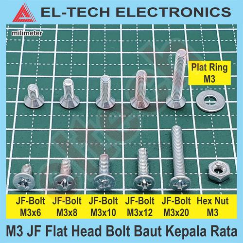Jual 100pcs M3 Bolt Baut JF Flat Head Kepala Rata 6mm 8mm 10mm 12mm - Baut JF M3x6 - Kota ...