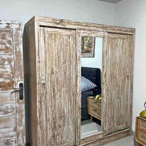 Jual almari pakaian baju kayu jati solid full kaca pintu sliding hemat ...