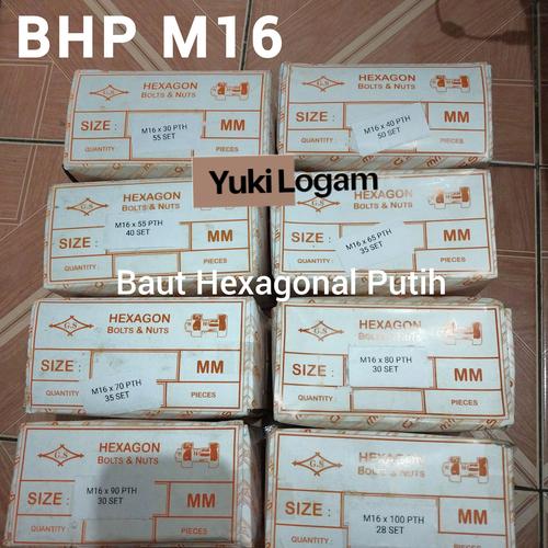 Jual 1 Dus BHP M16 baut hexagonal putih Ukuran M16x30 sampai M16x100 ...