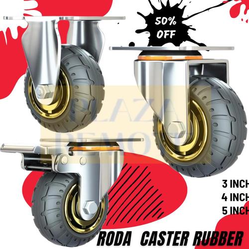 Jual RODA CASTER RUBBER + BEARING TROLY HEAVY DUTY REM HIDUP MATI ...