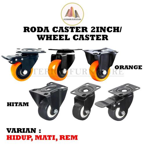 Jual Roda 2 Inch PU Kastor/ Castor/Caster Warna Orange dan Hitam TEBAL ...