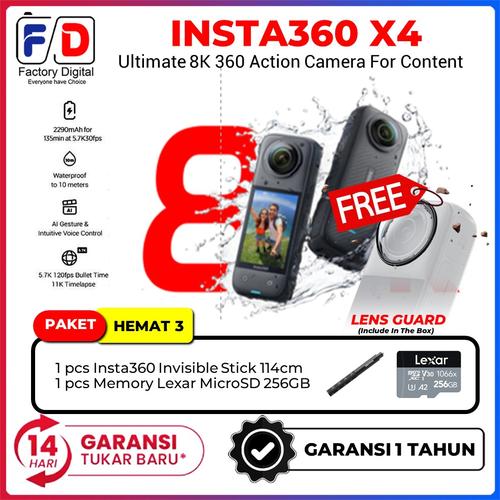 Promo Insta360 X4 Ultimate 8K Action Camera 360 / Kamera Action 360 - Resmi - +Stick&128GB ...