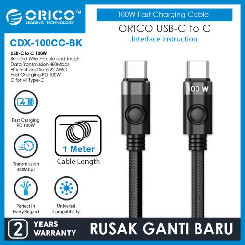 Promo ORICO USB-C TO USB-C PD100W USB-C Fast Charging Cable - CDX-100CC ...