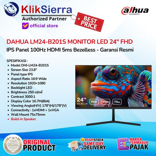 Jual DAHUA Monitor DHI-LM24-B201S FHD LED 24" IPS Panel 100Hz 5ms Bezelless with Speaker ...