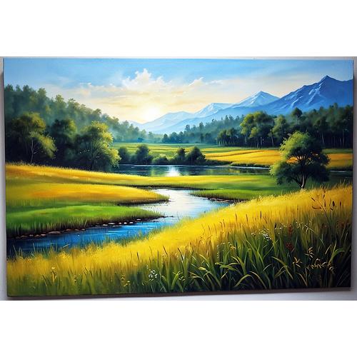 Jual Lukisan Sawah Pemandangan Indah dengan Pegunungan dan Pepohonan ...