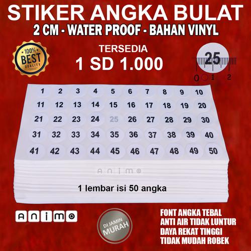 Jual LABEL - STIKER ANGKA BULAT 2 CM WATERPROOF ( TAHAN AIR ) - 51 SD ...