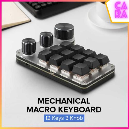 Promo Keyboard Mechanical Macro Gaming Shortcut Wired 12-Key 3-Knob MD ...