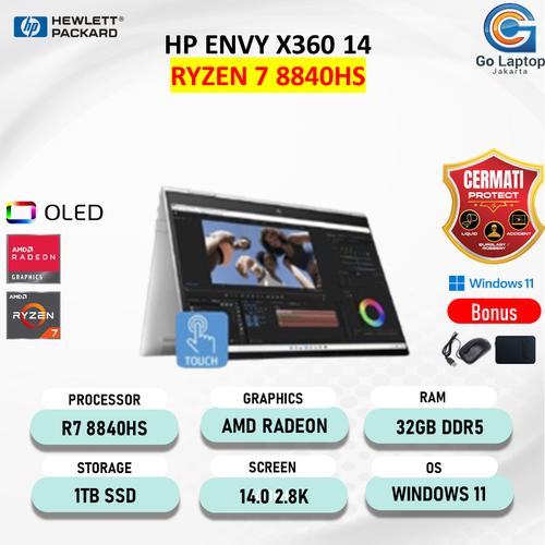 Promo HP ENVY X360 14-fa0888AU Ryzen 7 8840HS 1TB SSD 32GB OLED 2.8K Touch Win11+OHS 120Hz - NON ...