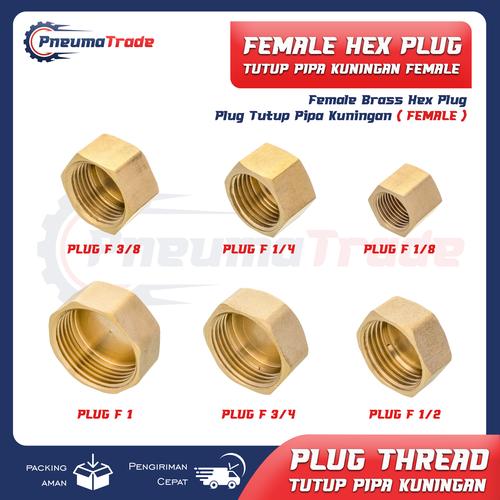 Promo Plug Tutup Pipa Female Drat Dalam Brass Hex Kuningan 1/8" 1/4" 3/ ...