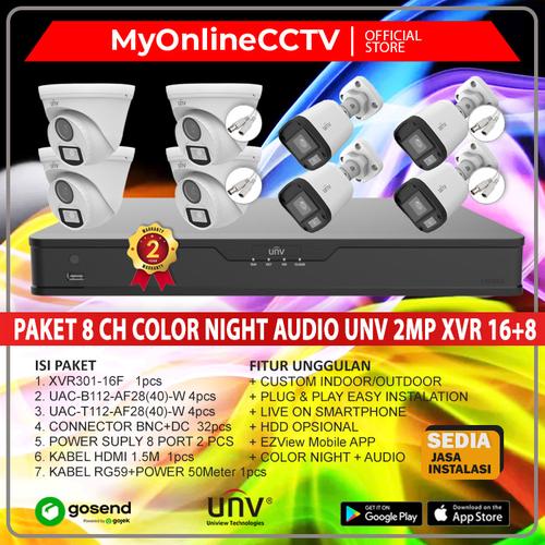 Promo Paket CCTV 8 Ch 2MP Color Night Audio Kamera UNV Uniview XVR 16+8 Channel IP Camera ...
