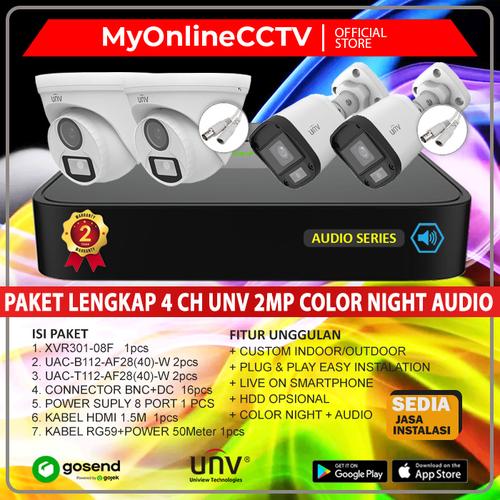 Promo Paket CCTV 4 Ch 2MP Color Night Audio Kamera UNV Uniview XVR 8+4 Channel IP Camera Lengkap ...