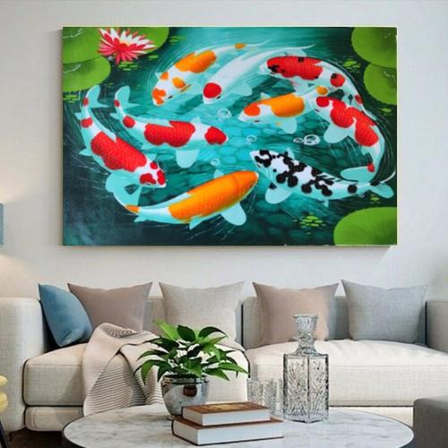 Promo lukisan dinding ikan koi 9 (bahan cat minyak canvas berkualitas ...