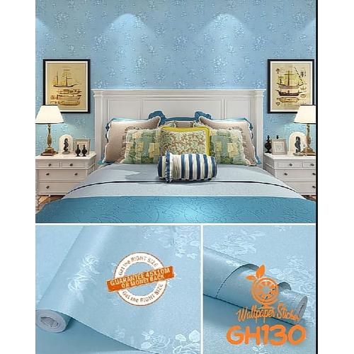 Promo Wallpaper sticker dinding motif Biru Polos Embos ukuran 10 M x 45 ...