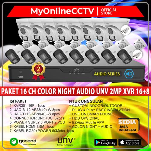 Promo Paket CCTV 16 Ch 2MP Color Night Audio Kamera UNV Uniview XVR 16+8 Channel IP Camera ...