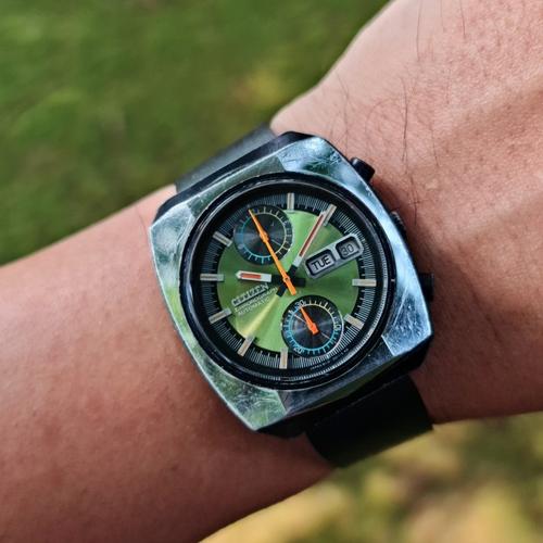 Jual 70s Vintage Citizen Monaco green sunburst dial Automatic Flyback ...